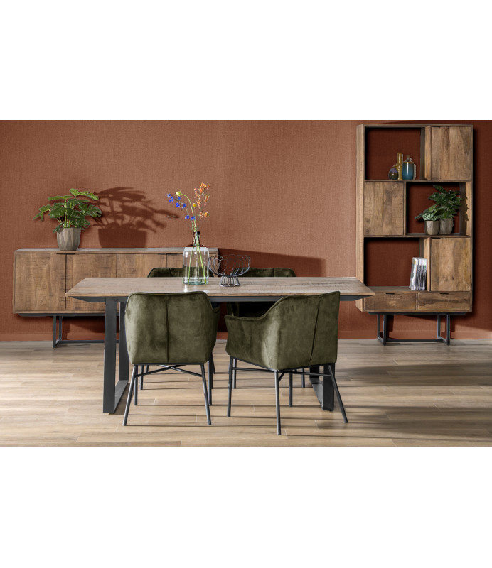 MALAGA-Table à manger 8/10 personnes L200, Manguier massif et métal